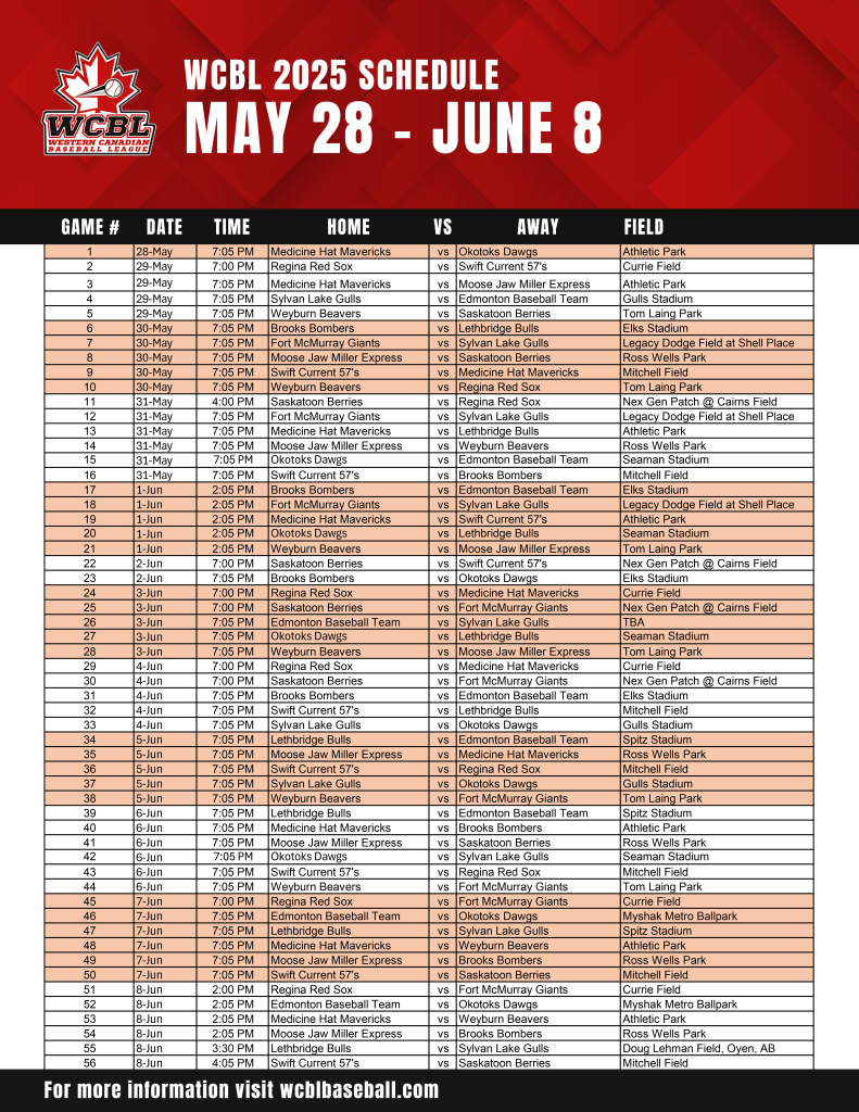 WCBL Unveils 2025 Schedule – Tales of Baseball