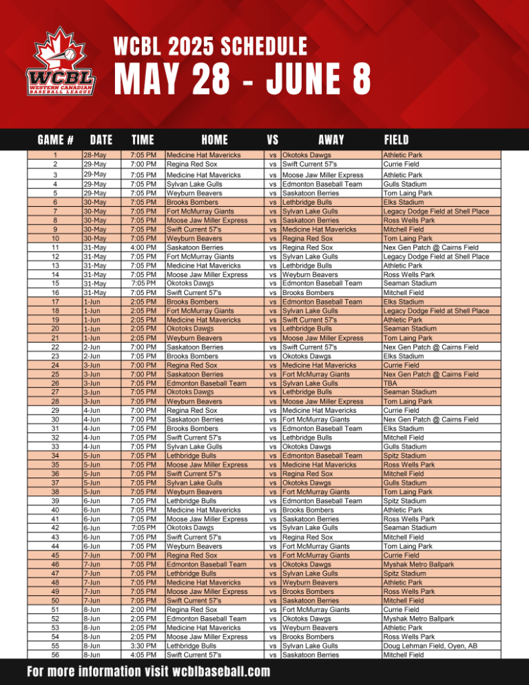 WCBL Unveils 2025 Schedule – Tales of Baseball