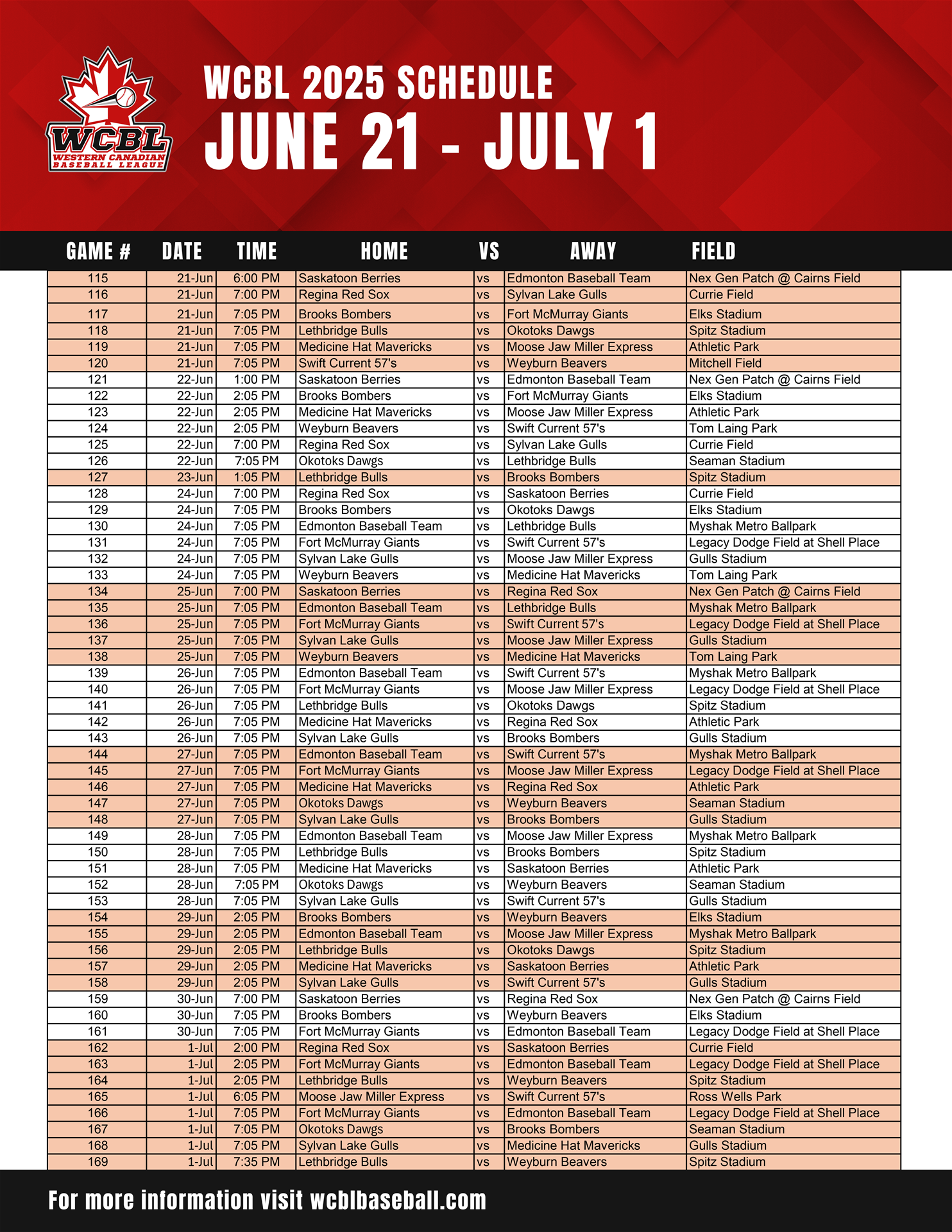WCBL Unveils 2025 Schedule – Tales of Baseball