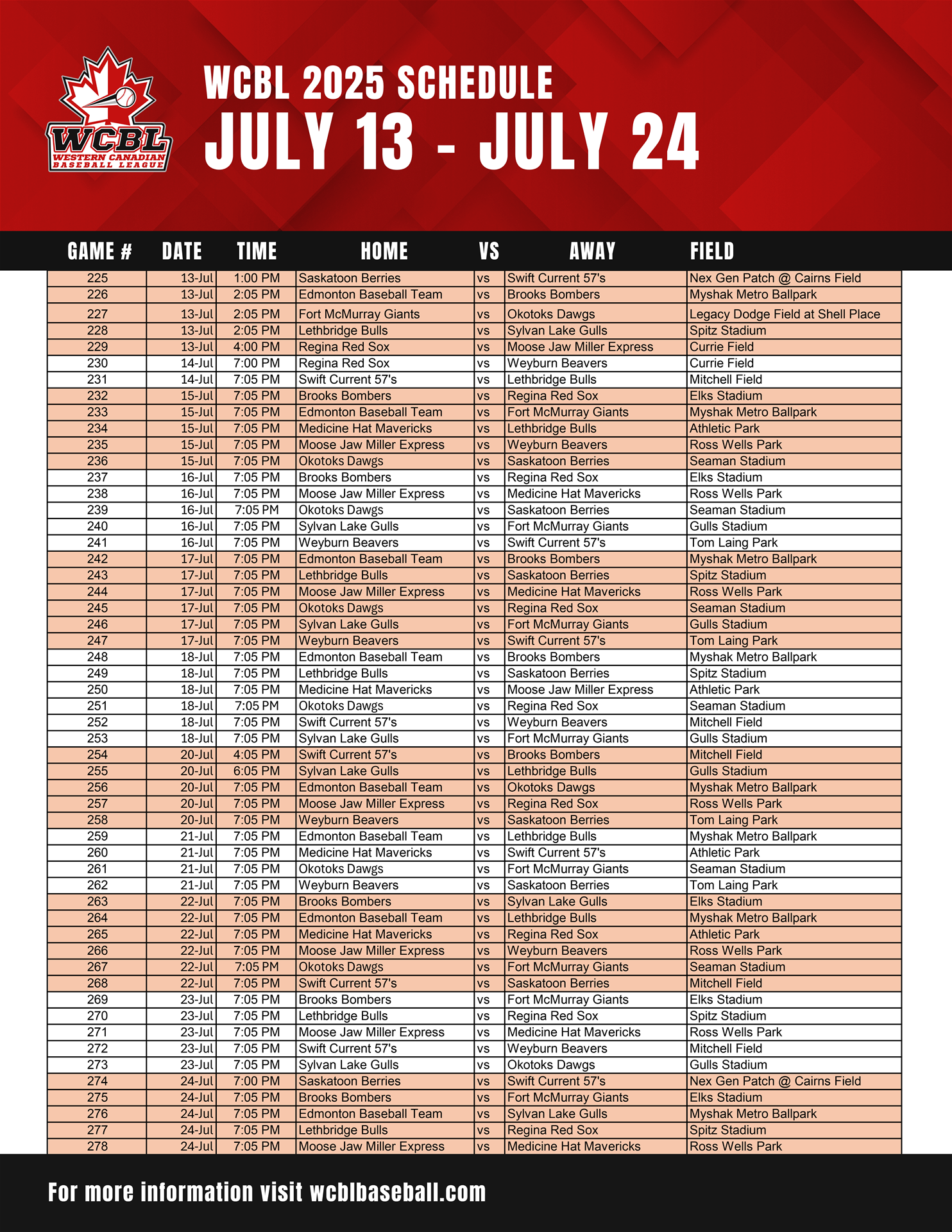 WCBL Unveils 2025 Schedule – Tales of Baseball