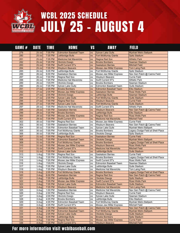 WCBL Unveils 2025 Schedule – Tales of Baseball
